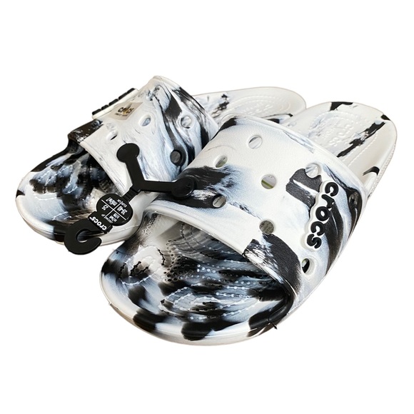 CROCS | Shoes | New Classic Crocs Marbled Black White Slipon Slide ...